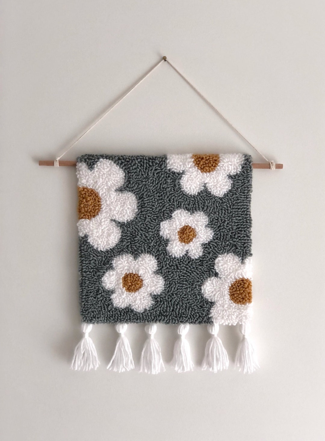 Punch Needle Wall Hanging, Floral Wall Hanging, Punch Needle Wall Decor ...