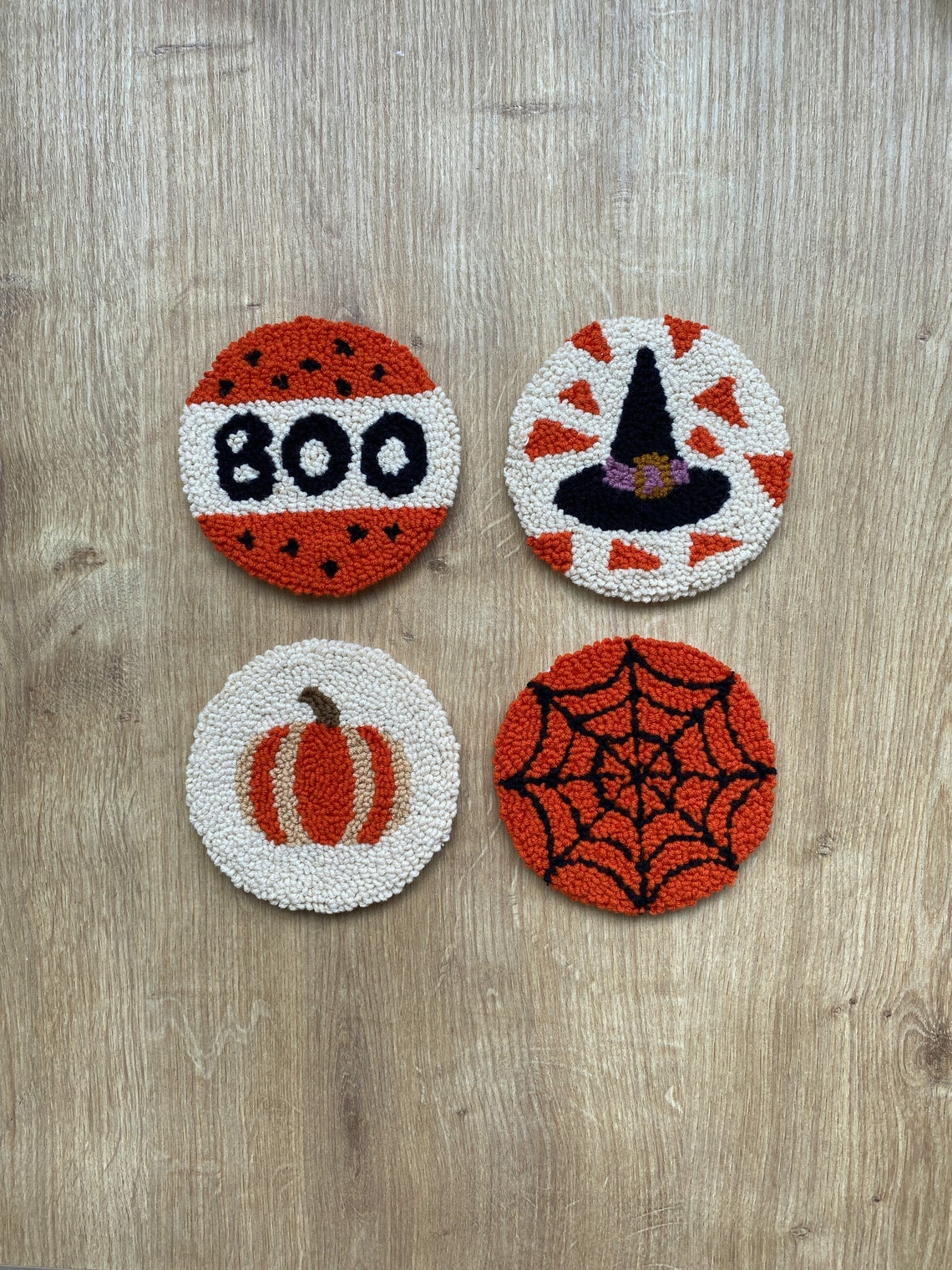 Punch Needle Coaster Halloween Coaster Tufted Cup Coaster - Etsy