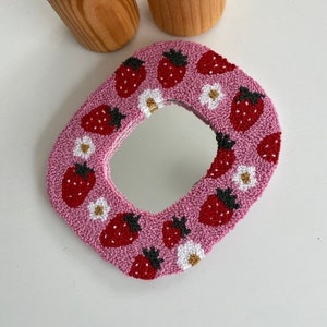 Punch Needle Strawberry Mirror: Handmade Tufted Wall Decor - Etsy