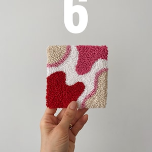 Punch Needle Coaster, Handmade Mug Rug, Valentine’s Day Gift, Handmade Cute Coaster Set, Drink ...