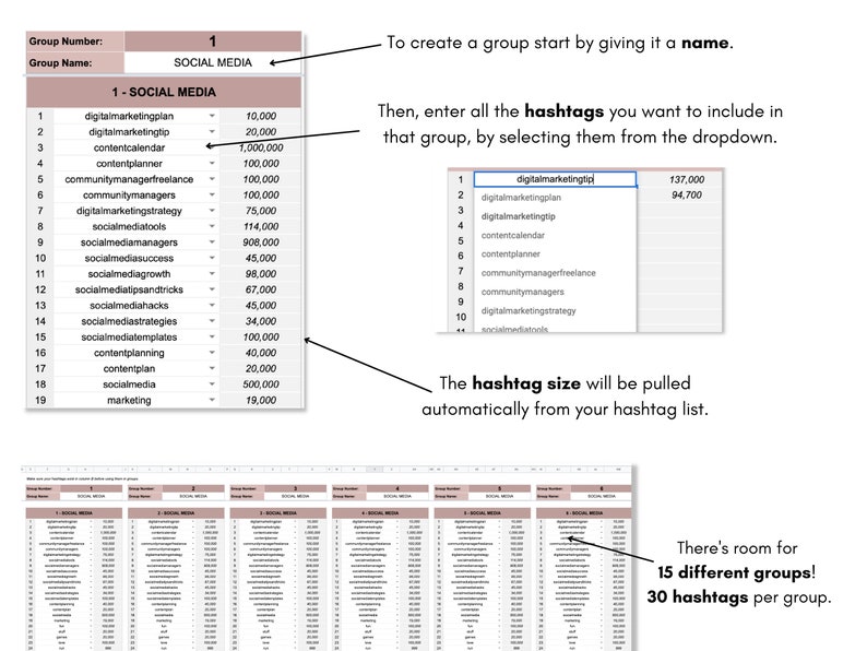 Social Media Hashtag Planner: Google Sheets Template (instant Access ...