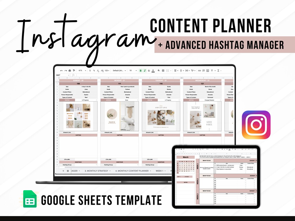 Instagram Content Planner Google Sheets Instagram Content - Etsy