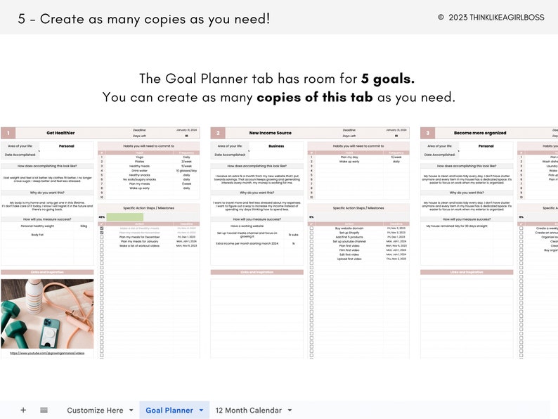 Digital Goal Planner: Google Sheets Template (undated) - Etsy