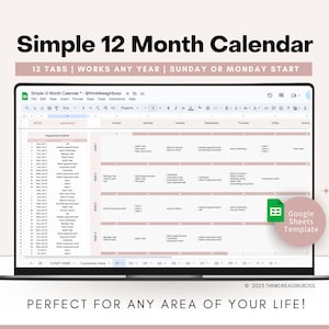 12 Month Calendar Planner: Google Sheets Template (digital Download) - Etsy