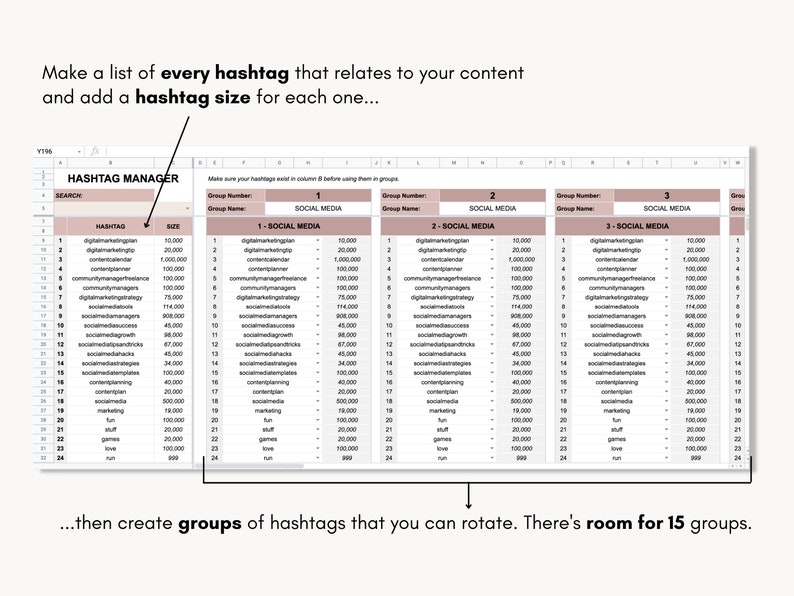 Social Media Hashtag Planner: Google Sheets Template (instant Access ...