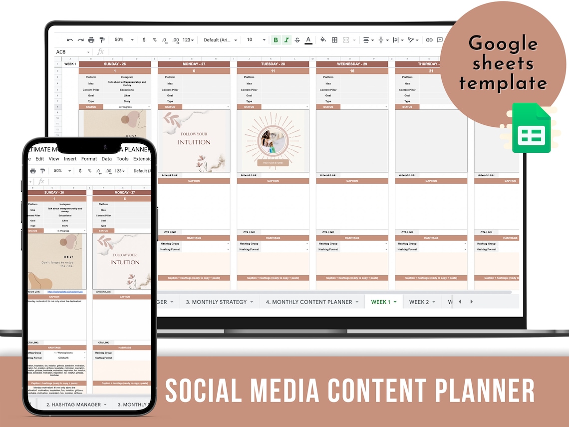 Content Planner Google Sheets Social Media Content Calendar - Etsy