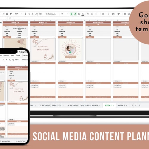 Content Planner Google Sheets Social Media Content Calendar | Etsy
