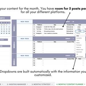 Content Planner Google Sheets, Social Media Content Calendar, Social ...