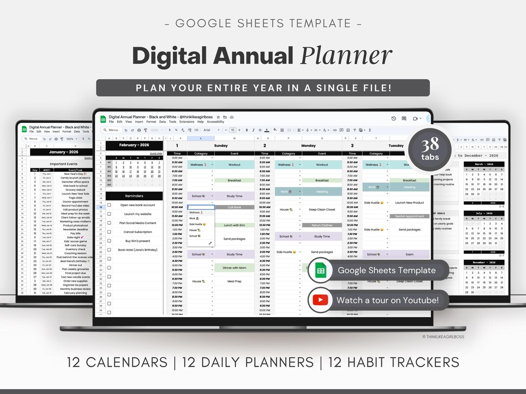 Digital Annual Planner Undated Google Sheets Spreadsheet Template - Etsy
