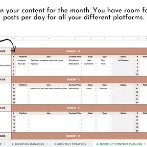 Content Planner Google Sheets, Social Media Content Calendar, Social ...