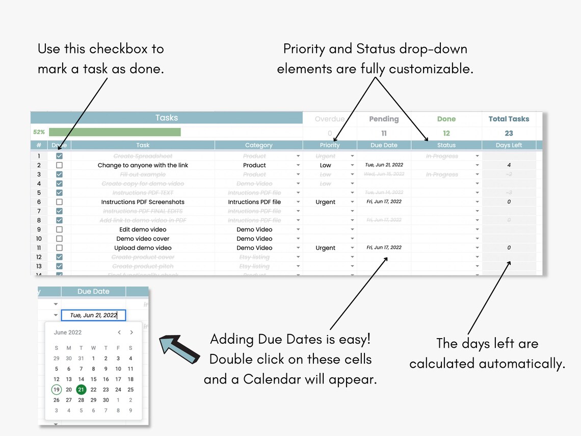 To-do List Task Planner Spreadsheet Google Sheets Template - Etsy