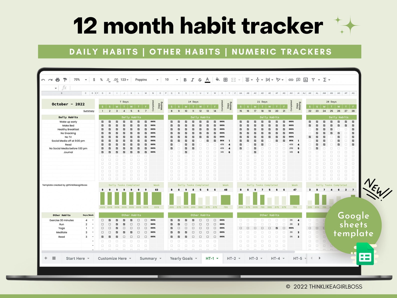 Habit Tracker Google Sheets Template Daily Habit Tracker - Etsy