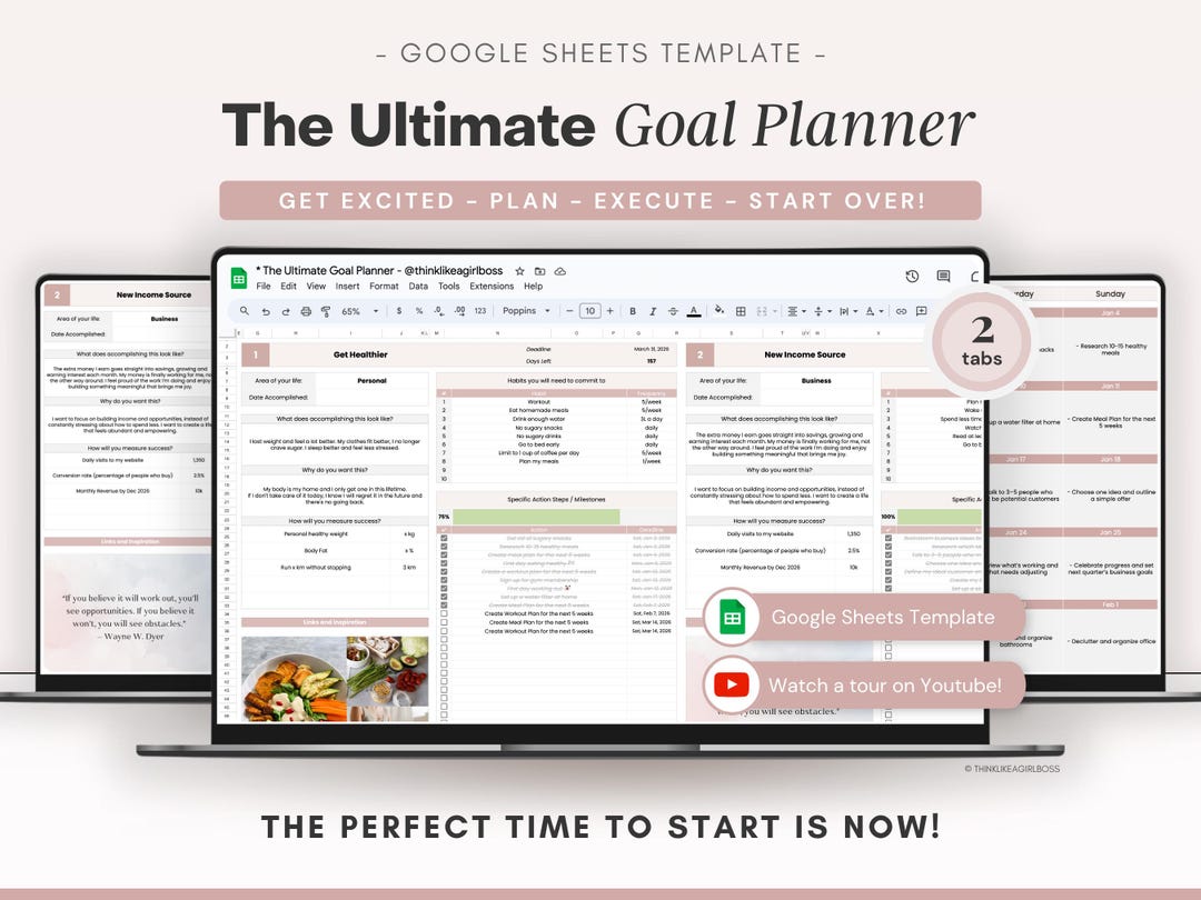 Goal Planner Google Sheets Template Simple Goal Tracker Spreadsheet ...