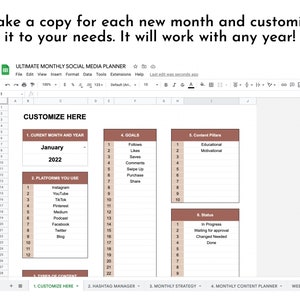 Content Planner Google Sheets, Social Media Content Calendar, Social ...
