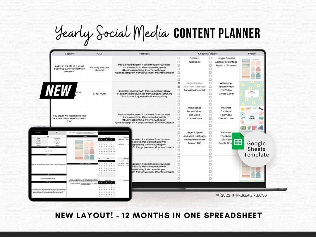 Content Planner Google Sheets, Social Media Content Calendar, Yearly ...