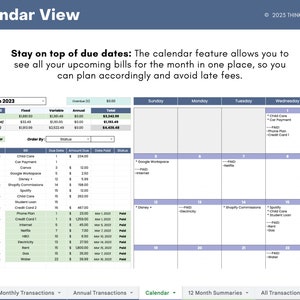 Bill Tracker Spreadsheet: Payment Calendar, Budget Template (google ...