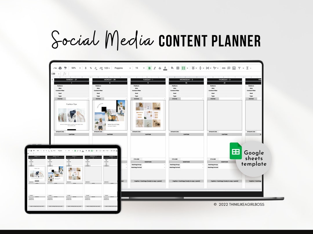 Content Planner Google Sheets, Social Media Content Calendar, Social ...
