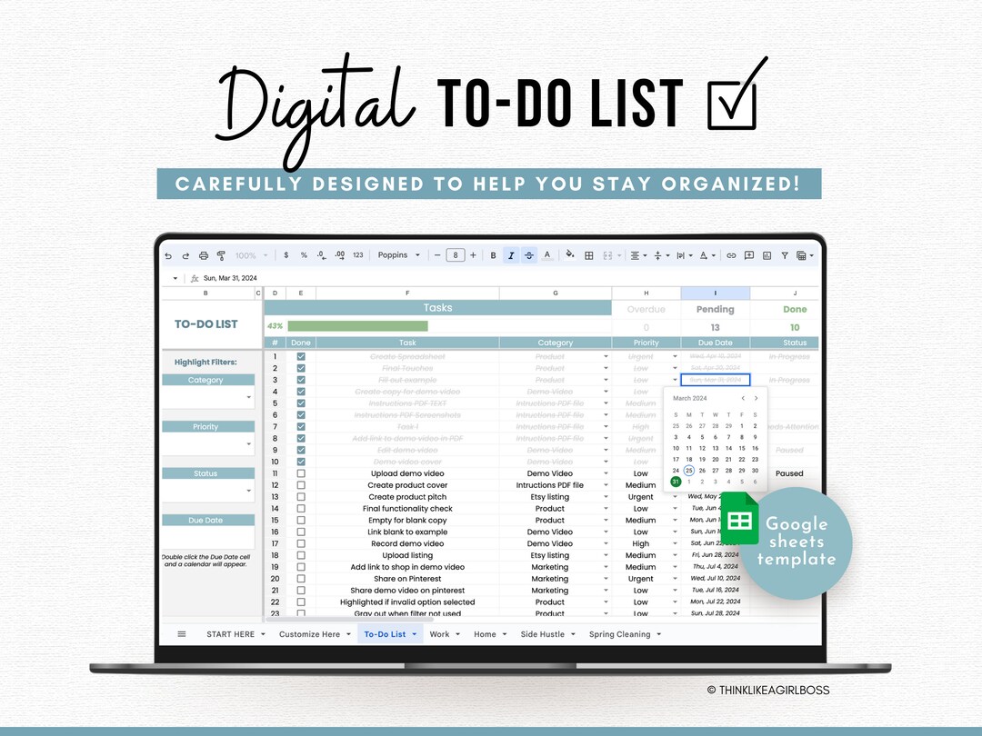 To-do List - Task Planner Spreadsheet - Google Sheets Template - Task ...