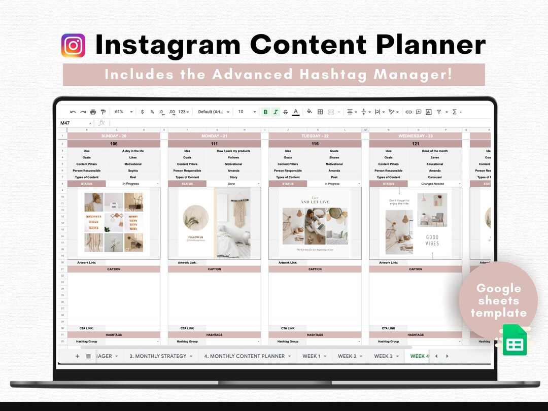 Instagram Content Planner Google Sheets Instagram Content - Etsy