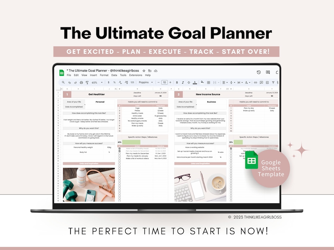 Digital Goal Planner: Google Sheets Template (undated) - Etsy