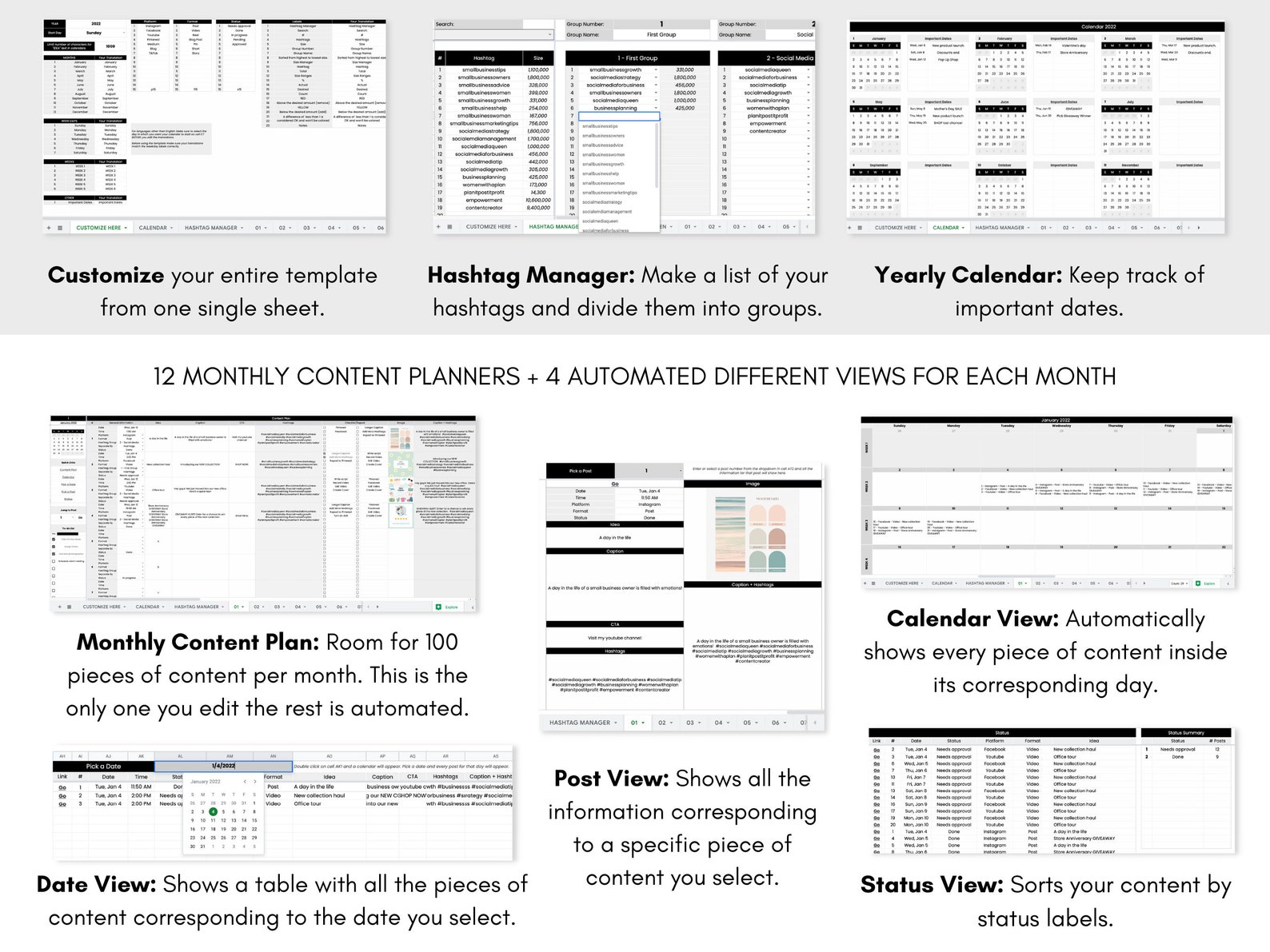 Content Planner Google Sheets Social Media Content Calendar - Etsy