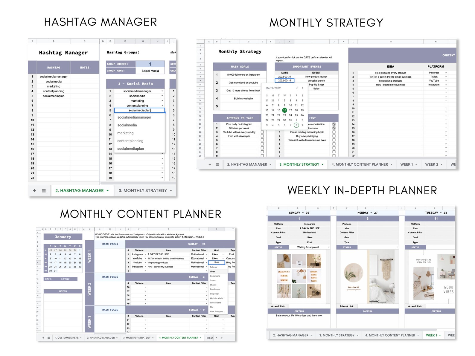 Content Planner Google Sheets Social Media Content Calendar | Etsy