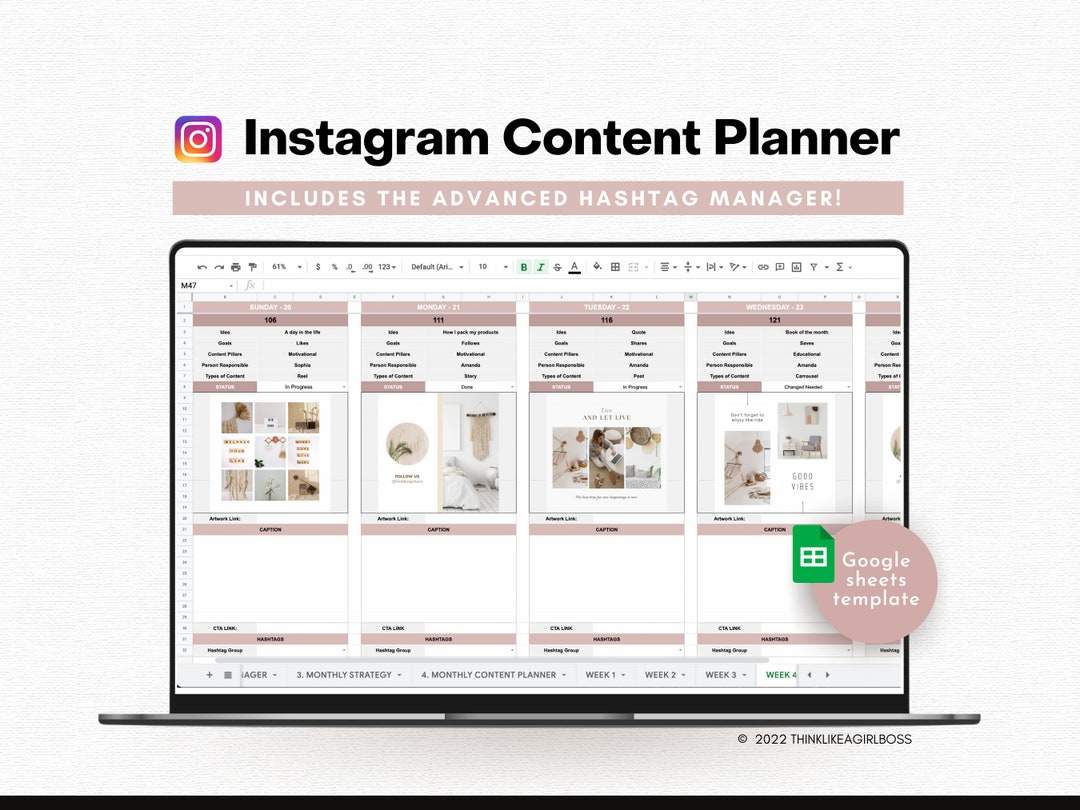 Instagram Content Planner: Google Sheets Template - Etsy