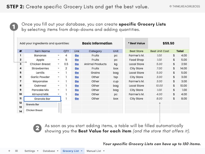 Grocery Store Cost Comparison Spreadsheet: Google Sheets Template - Etsy