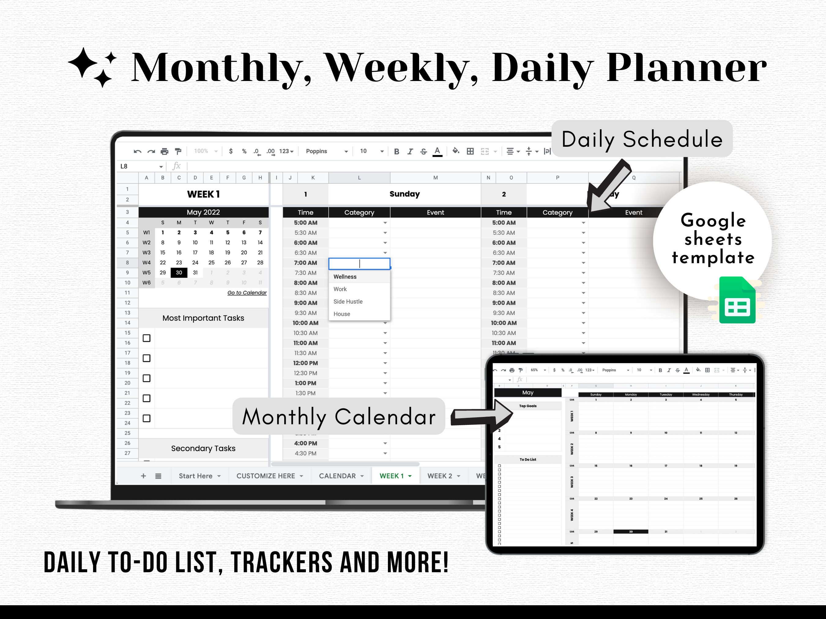 Google Sheets To Do List Undated Weekly Planner Monthly Etsy