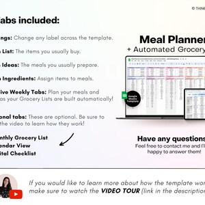 Meal Planner and Automated Grocery List Google Sheets Spreadsheet ...