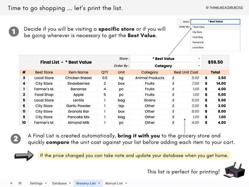 Grocery Store Cost Comparison Spreadsheet: Google Sheets Template - Etsy