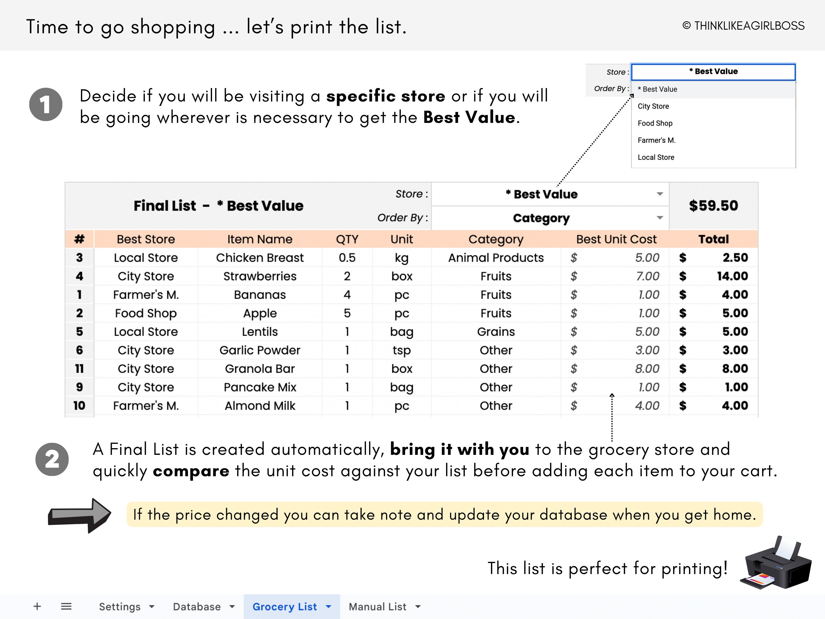 Grocery Store Cost Comparison Spreadsheet: Google Sheets Template - Etsy