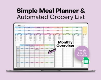 Meal Planner and Grocery List Google Sheets Digital Template Food Prep ...
