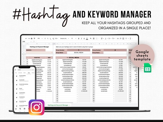 Social Media Hashtag Planner Google Sheets Social Media - Etsy