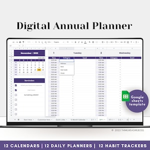 Digital Annual Planner, Undated Productivity Planner, Google Sheets ...