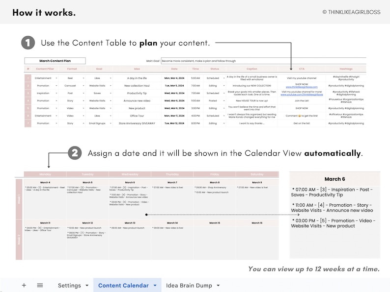 Social Media Content Calendar, Simple Marketing Planner, Google Sheets ...