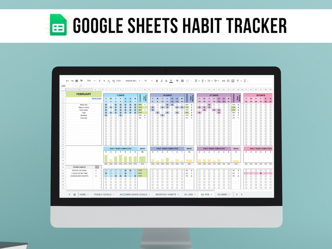 Habit Tracker Google Sheets Spreadsheet, Daily Habit Tracker, Monthly ...