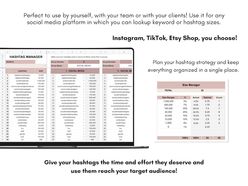Social Media Hashtag Planner: Google Sheets Template (instant Access ...