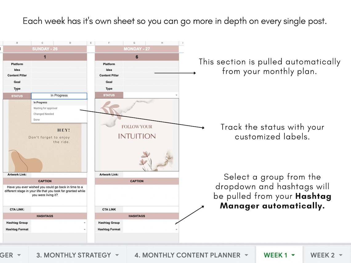 Instagram Content Planner: Google Sheets Template - Etsy