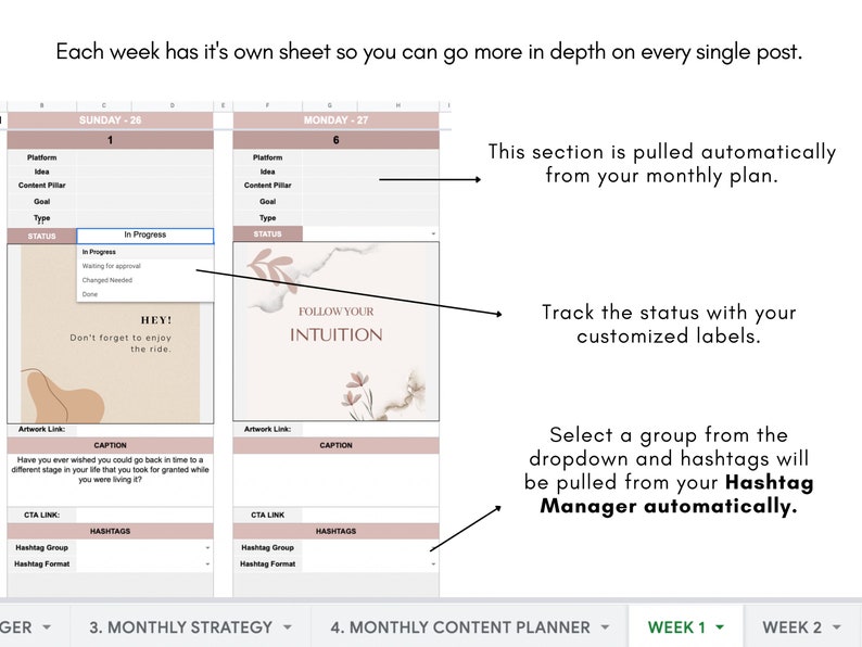 Instagram Content Planner: Google Sheets Template - Etsy