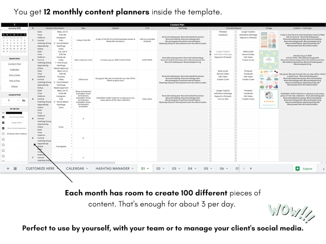 Content Planner Google Sheets Social Media Content Calendar - Etsy