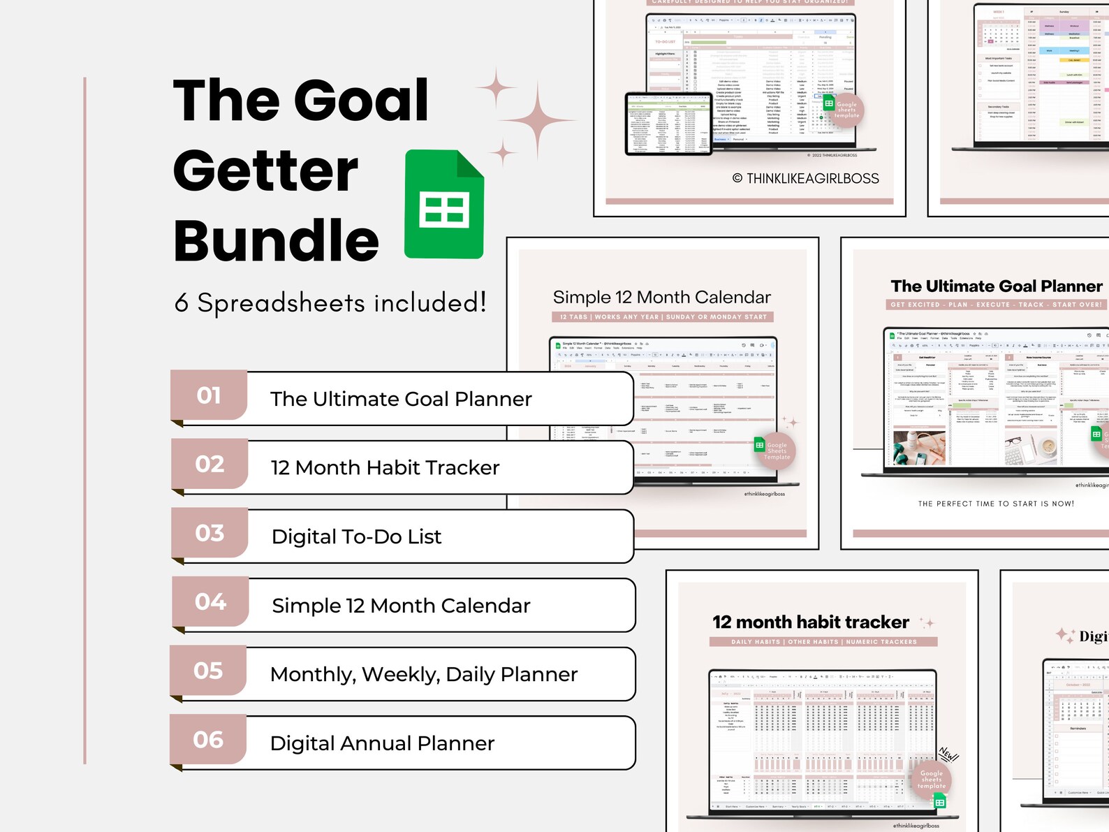 Goal Getter Bundle: 6 Google Sheets Planners (digital Download) - Etsy