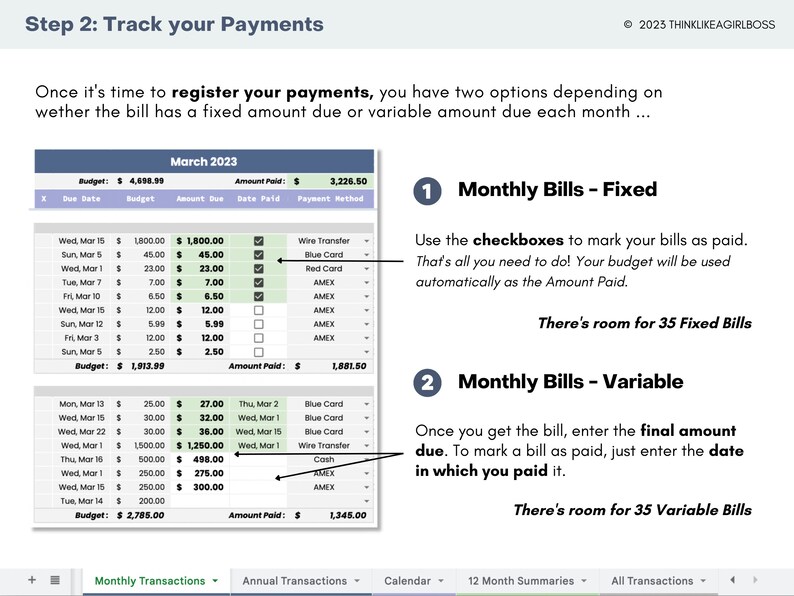 Bill Tracker Spreadsheet: Payment Calendar, Budget Template (google ...