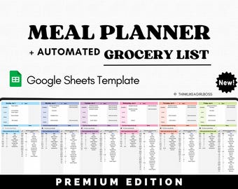 Weekly Meal Planner and Grocery List Google Sheets Digital Template ...