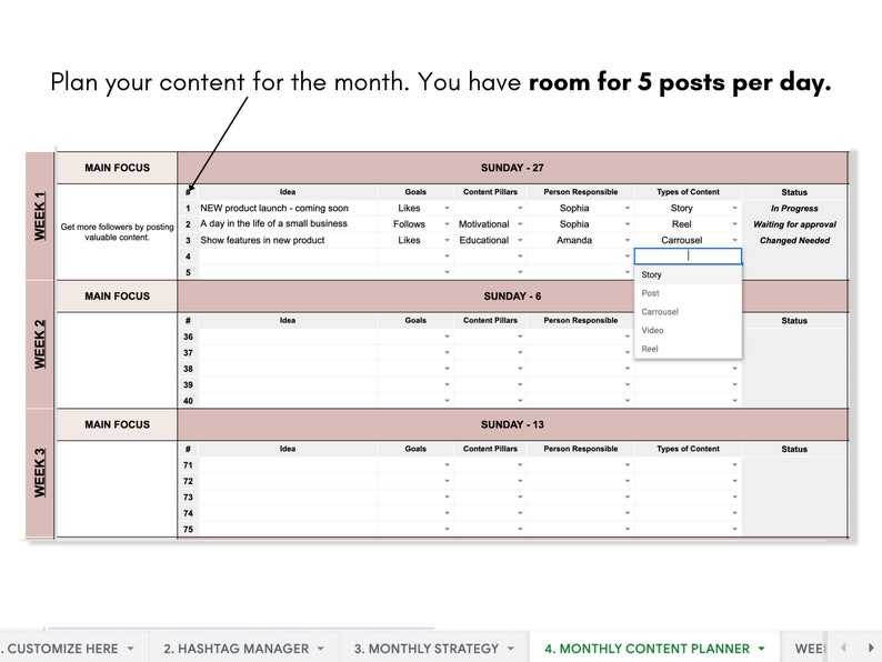 Instagram Content Planner: Google Sheets Template - Etsy