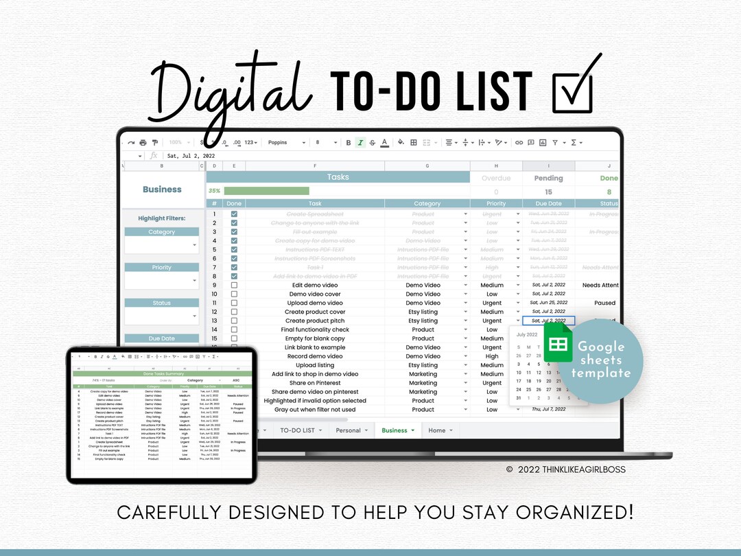 To-do List Task Planner Spreadsheet Google Sheets Template Task Tracker ...