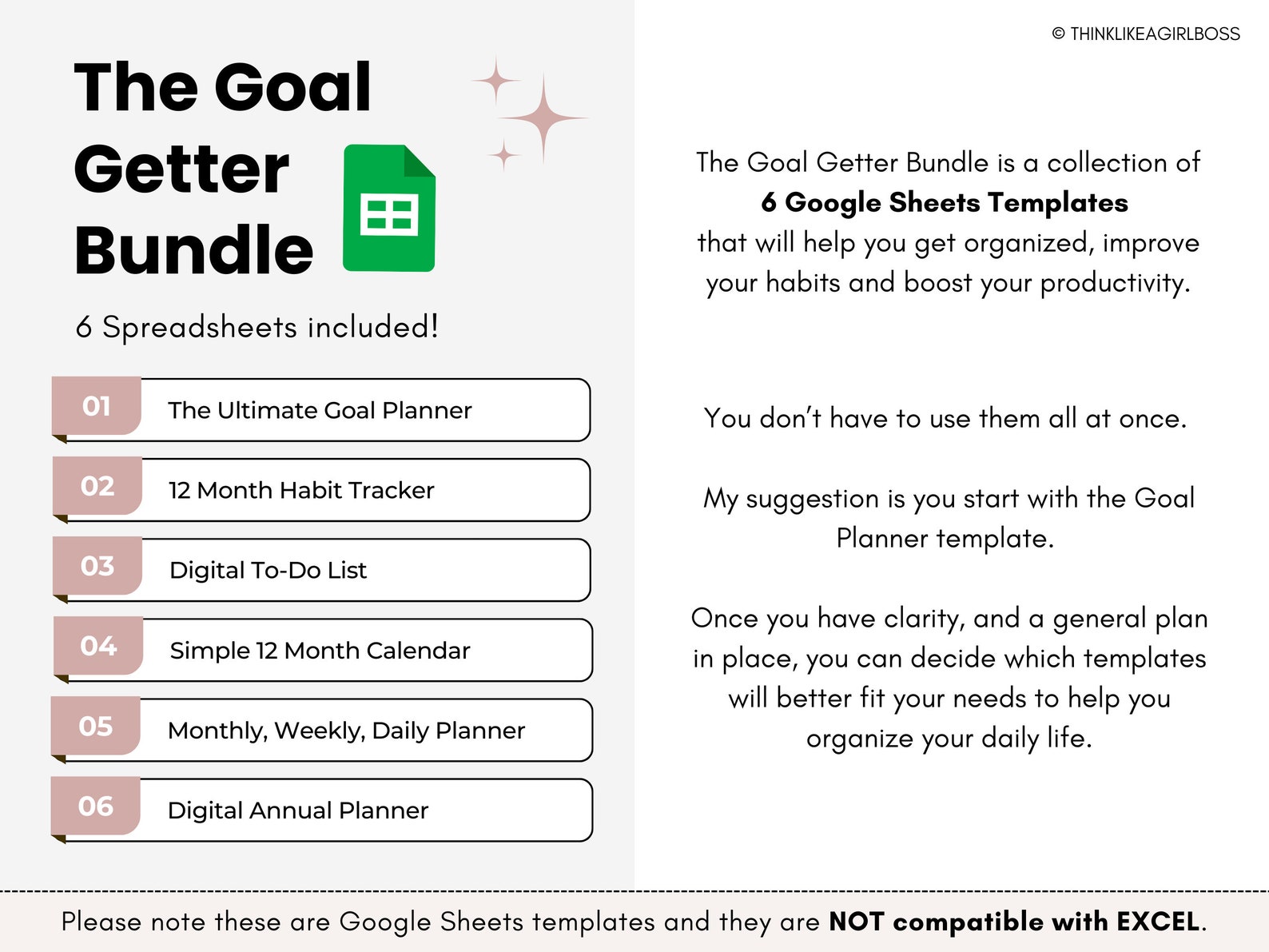 Goal Getter Bundle: 6 Google Sheets Planners (digital Download) - Etsy