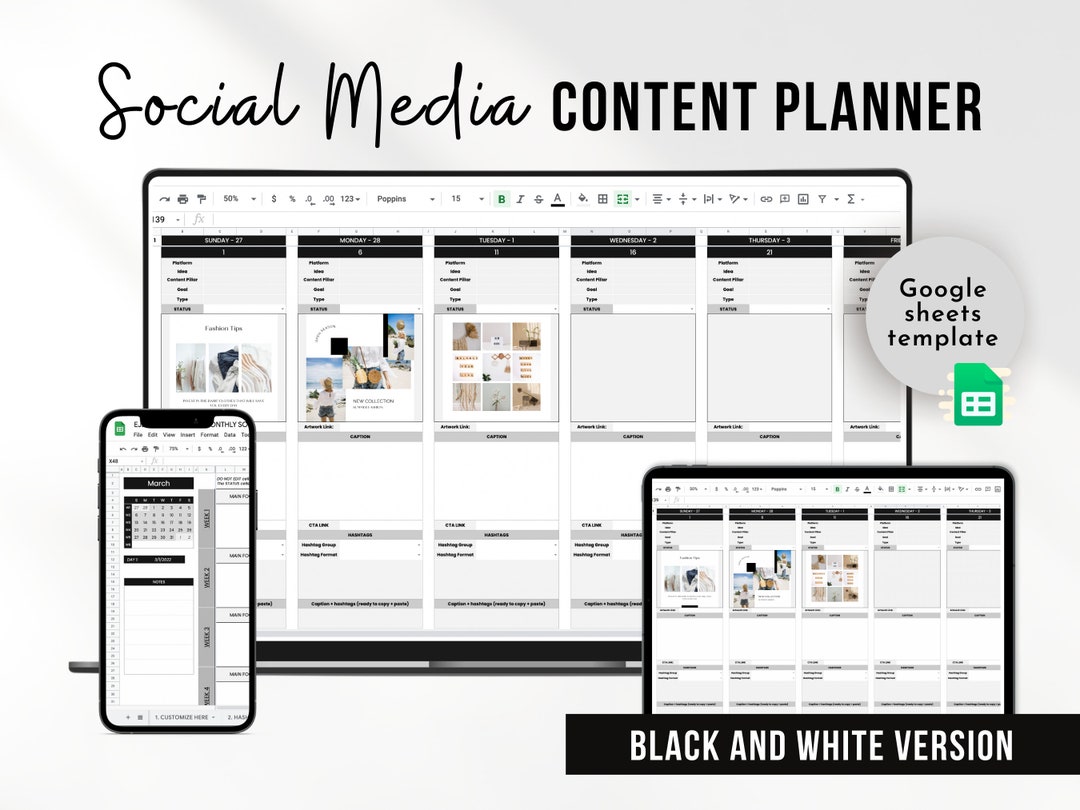 Content Planner Google Sheets Social Media Content Calendar - Etsy