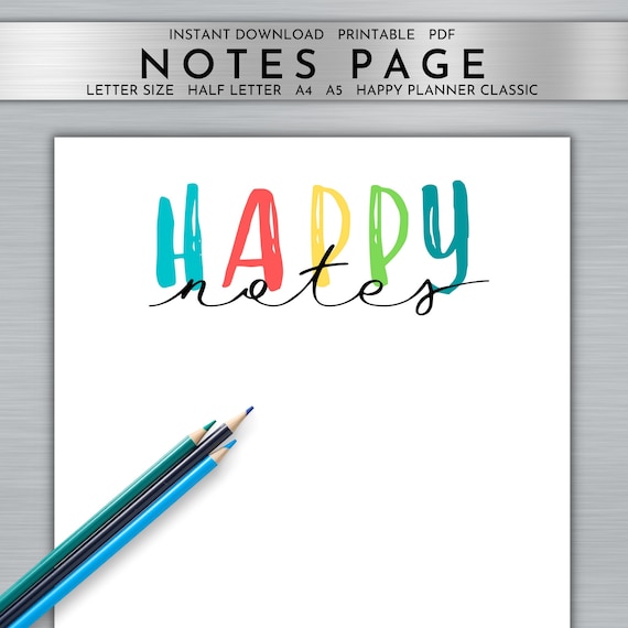 Notes Page Printable Note Paper Notes Page Planner | Etsy