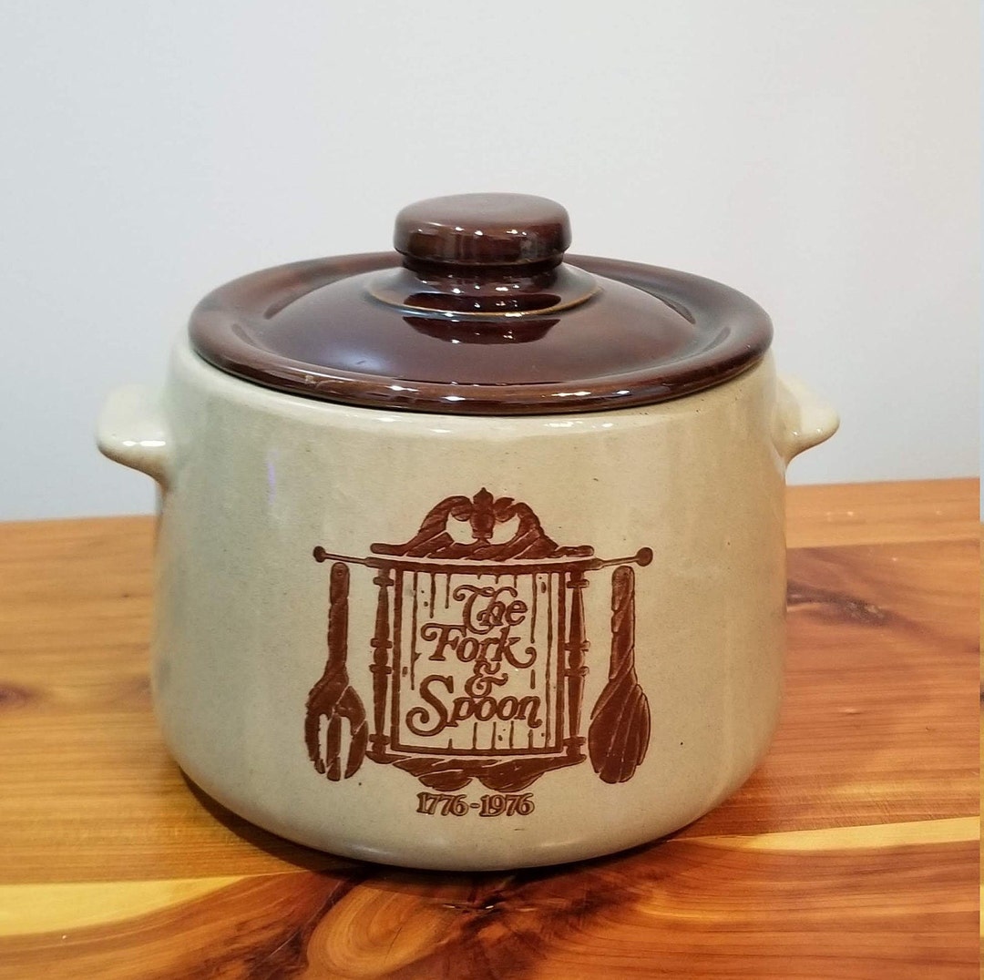 Vintage West Bend Colonial Stoneware Fork & Spoon Crock W/lid I Great ...